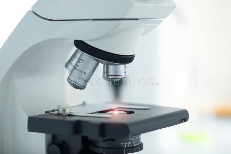 Closeup of a White Microscope in a Laboratory Setting Stock Image ...