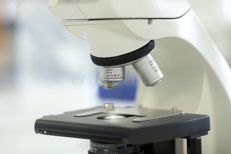 Closeup of a White Microscope in a Laboratory Setting Stock Image ...