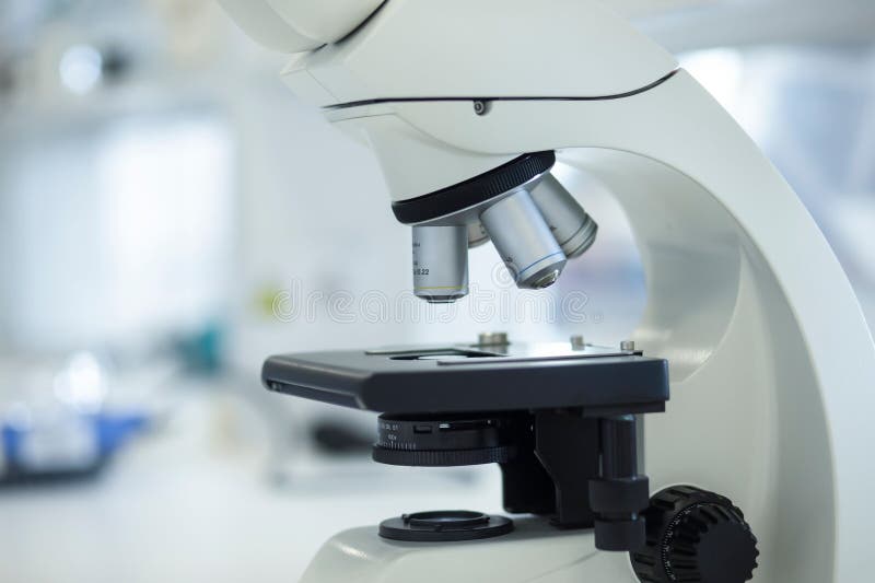 Closeup of a White Microscope in a Laboratory Setting Stock Image ...