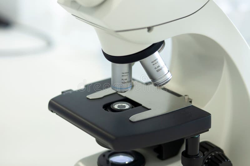 Closeup of a White Microscope in a Laboratory Setting Stock Photo ...