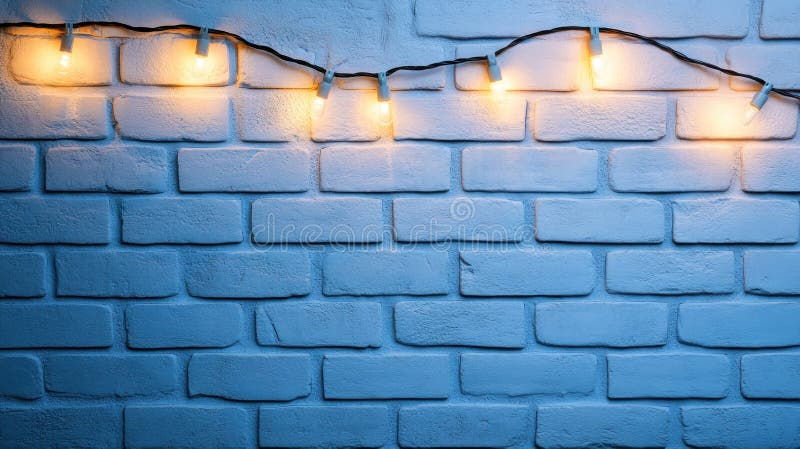 White Brick Wall with Warm String Lights Holiday Background Texture ...