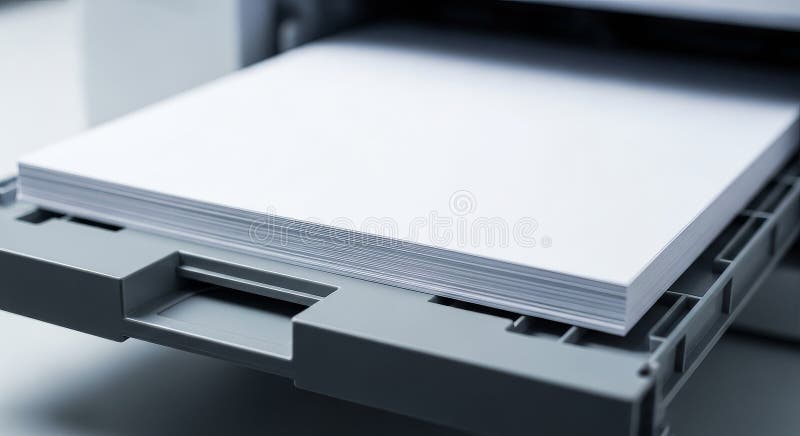 Closeup of White Paper Stack on Modern Office Printer Tray with ...