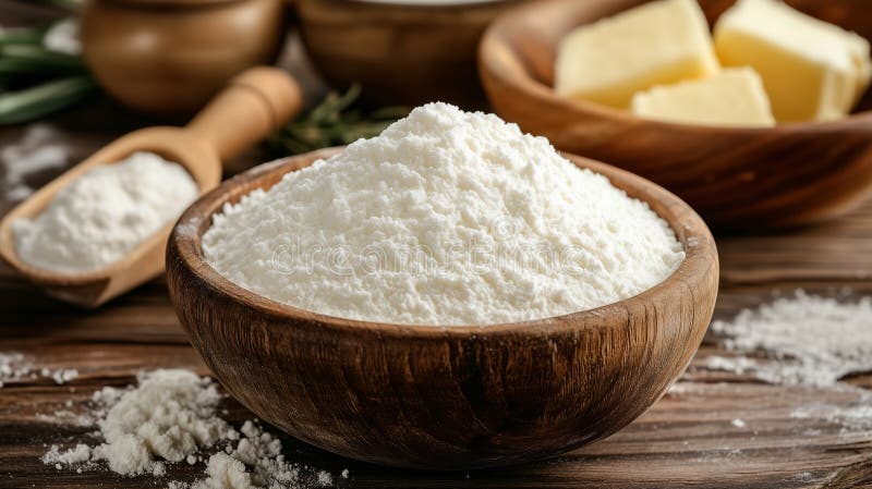 Closeup of White Powder and Butter on Table Culinary Scene Stock Image ...