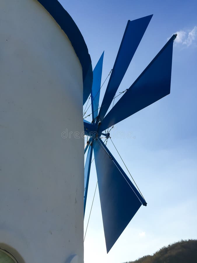 Closeup White Windmill Against Blue Sky in the Evening Stock Image ...