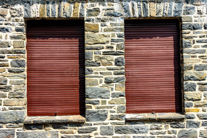 Closeup of Windows with Rolling Shutters Stock Image - Image of shutter ...