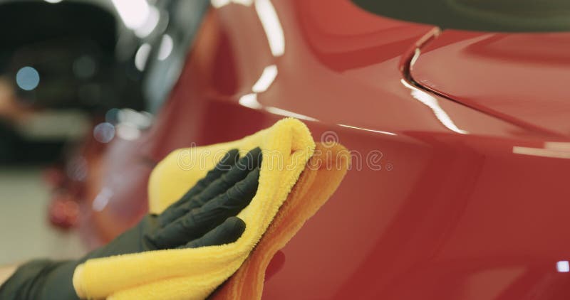 Closeup of Wiping Red Car with Microfiber Cloth Stock Photo - Image of ...