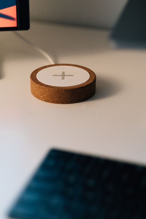 Closeup of a Wireless Charger on a Desk Stock Image - Image of cell ...