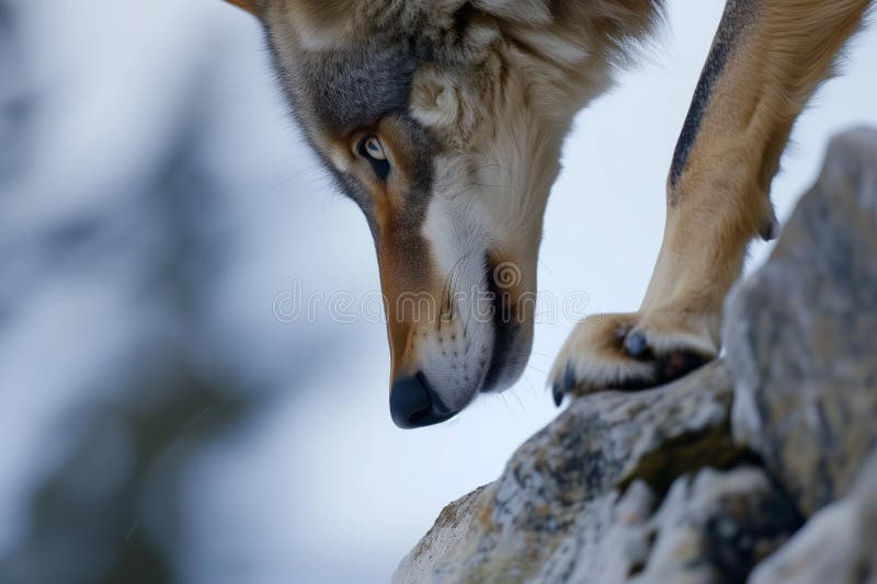 Closeup of Wolf Paw on Peak with Drop Behind Stock Photo - Image of ...