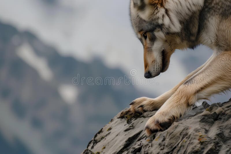 Closeup of Wolf Paw on Peak with Drop Behind Stock Photo - Image of ...