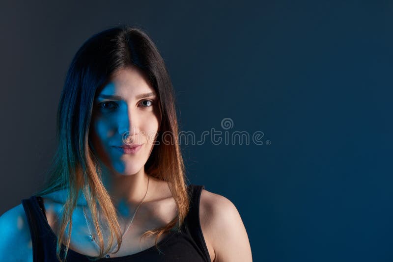 Closeup Woman with Blue Backlit Stock Image - Image of healthy ...