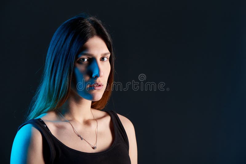 Closeup Woman with Blue Backlit Stock Image - Image of face, calmness ...