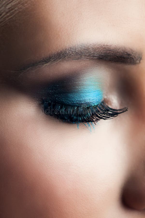 Closeup of Woman Closeed Eye with Blue Eye Shadow Stock Photo - Image ...