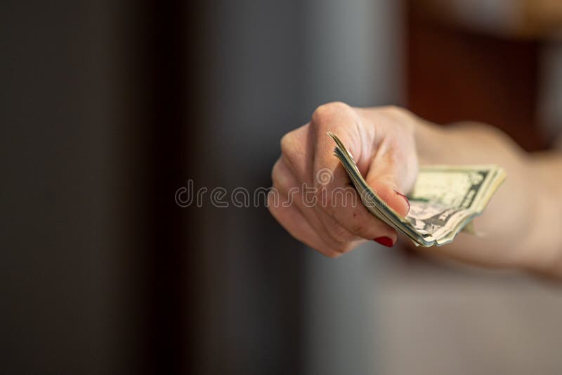 Closeup of Woman Hand Giving Money Stock Photo - Image of bank ...