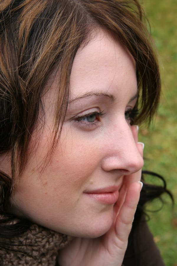 Closeup of Woman with Hand To Face Stock Photo - Image of beauty ...