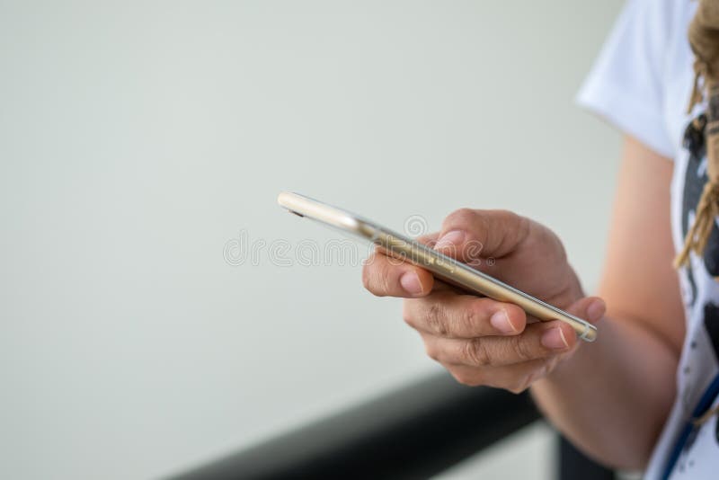 Closeup of Woman Hand Using and Holding Mobile Smartphone Stock Image ...