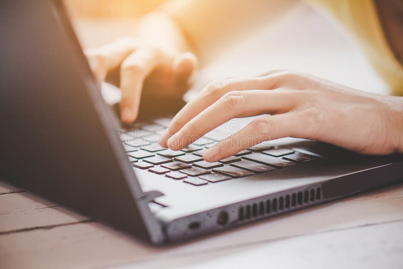 Closeup Woman Hand Working on Computer Laptop Typing on Keyboard Stock ...