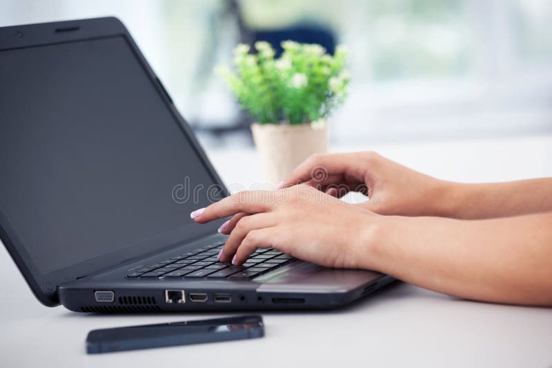 Closeup of Woman Hands Working with Laptop. Stock Image - Image of ...