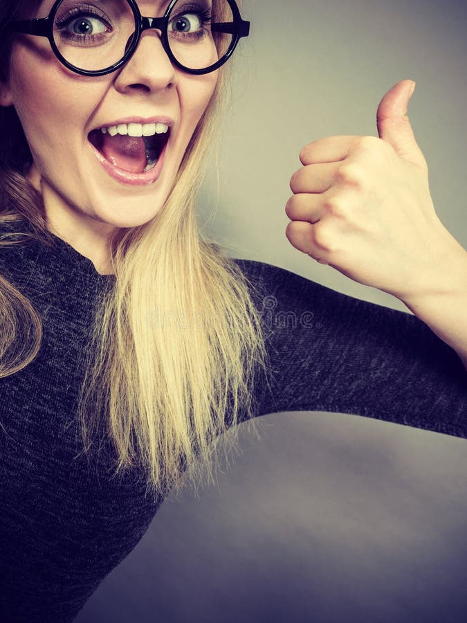 Closeup Woman Happy Face with Eyeglasses Stock Image - Image of solved ...