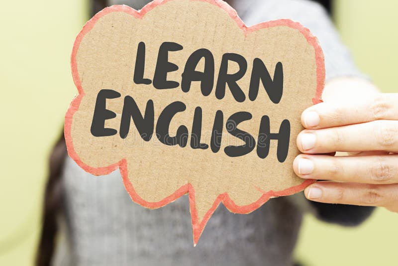 Closeup Woman Holding Bubble Chat with Learn English Concept Stock ...