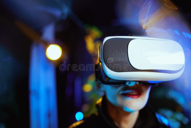 Closeup on Woman in Metaverse in Vr Goggles Stock Image - Image of ...
