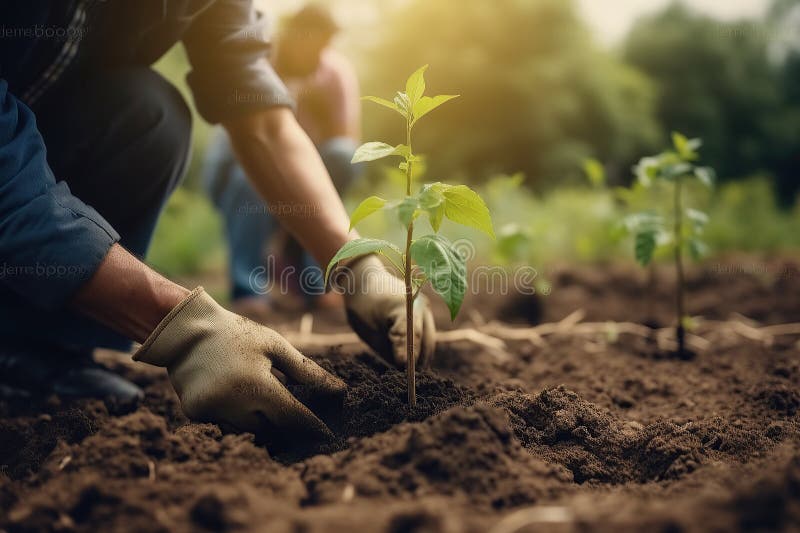 Closeup Woman Outdoors Planting a Tree in Nature Created by Generative ...