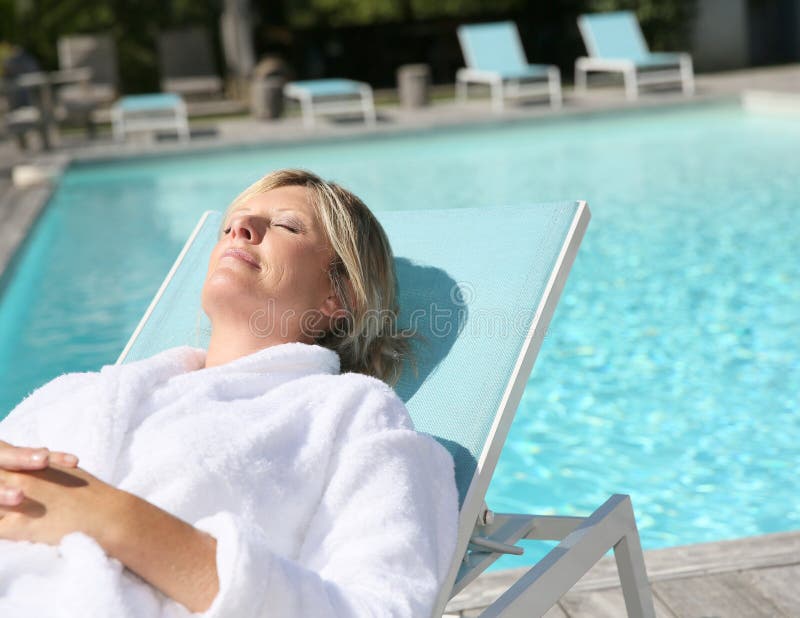 Closeup of woman by pool stock image. Image of eyes, closeup - 64657877