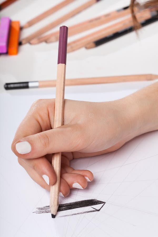 Closeup of Woman S Hand Drawing Stock Photo - Image of pencil, concept ...