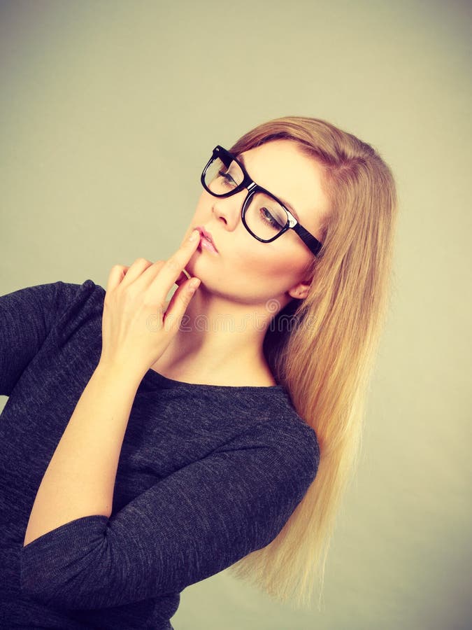 Closeup of Woman Thinking Face Expression Stock Photo - Image of ...