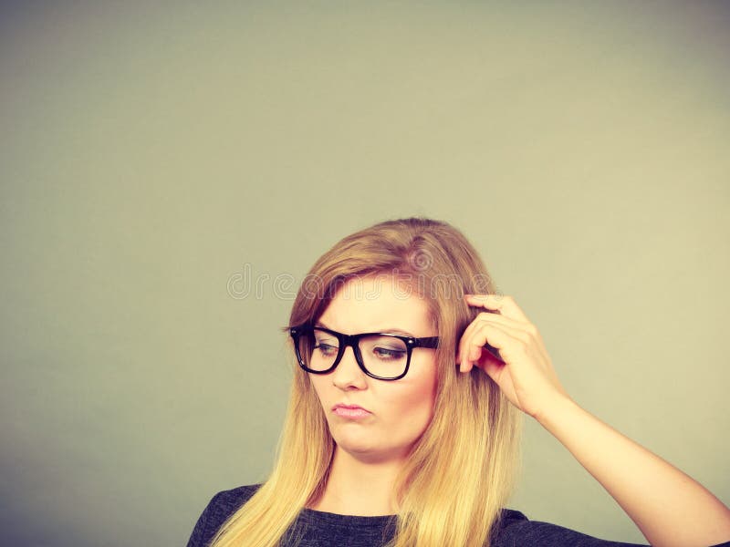 Closeup of Woman Thinking Face Expression Stock Image - Image of ...