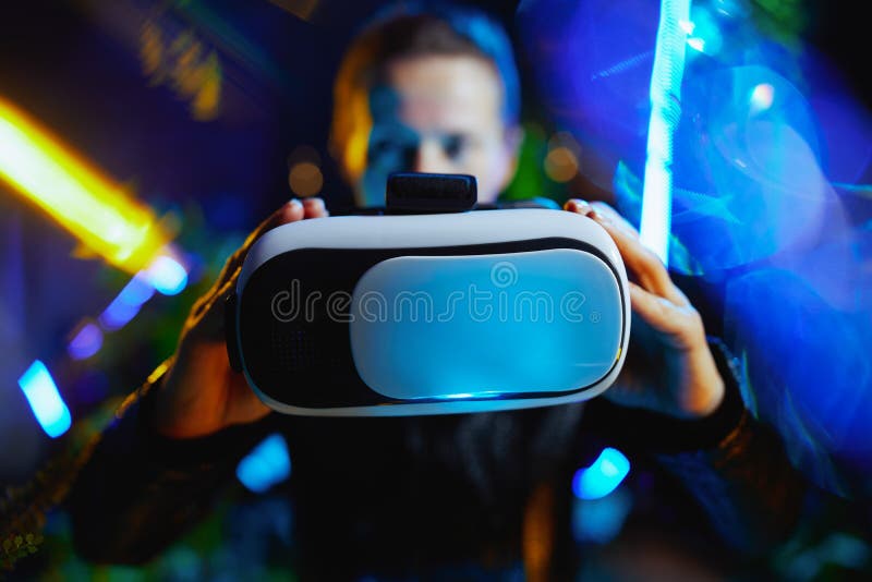 Closeup on Woman in Virtual Reality Showing Vr Goggles Stock Image ...