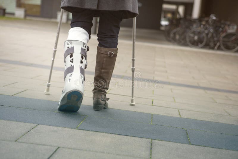 Closeup of Woman Walking with Crutches Stock Image - Image of insurance ...
