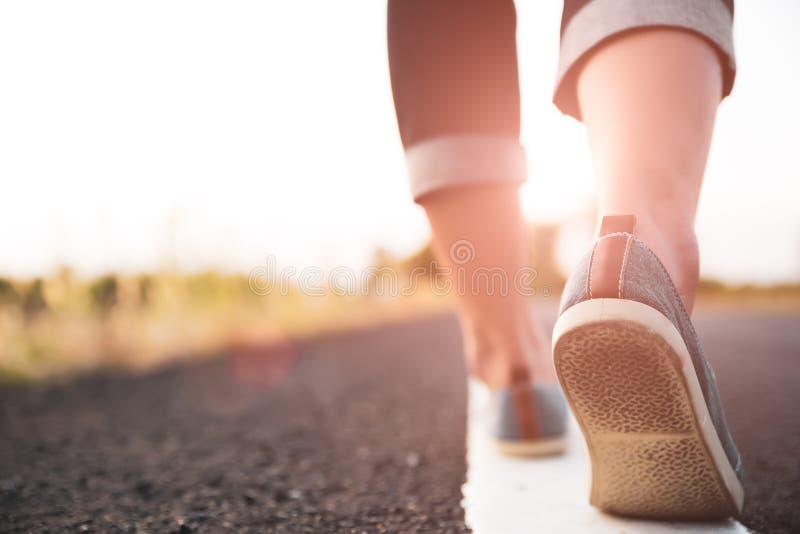 Closeup Woman Walking Towards on the Road Side. Step Concept Stock ...
