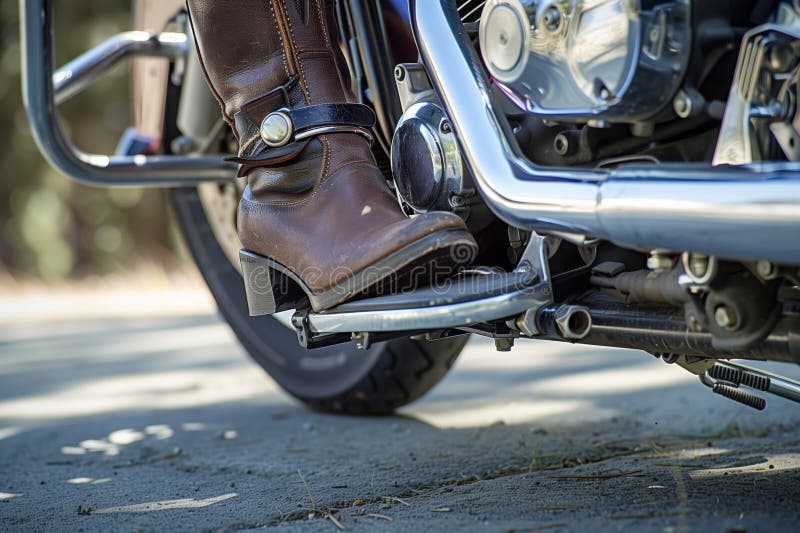 Closeup of Womans Boots on Motorcycle Foot Pegs Stock Image - Image of ...
