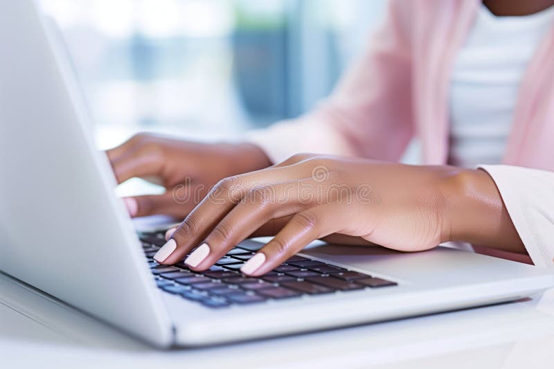 Closeup of Womans Hands Typing on Laptop Stock Photo - Image of remote ...