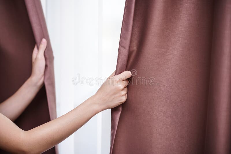 Closeup of Women Hand Opening Curtain Stock Photo - Image of beautiful ...