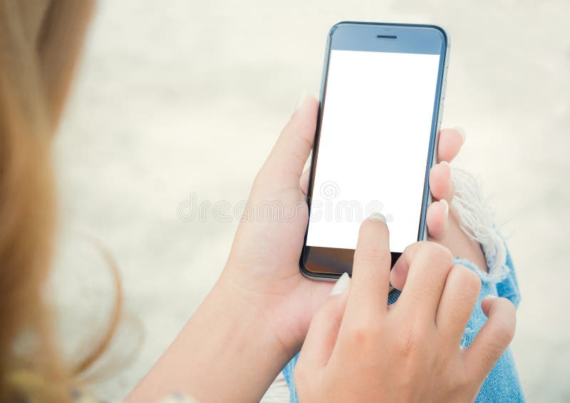 Closeup Women Teen Play Mobile Smartphone. Stock Photo - Image of ...