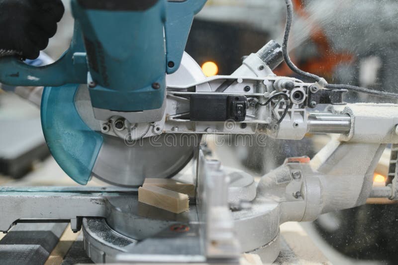 Closeup of Wood Cutting Table with Electric Circular Saw Stock Photo ...