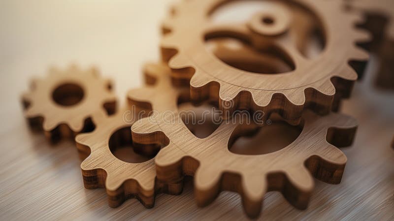 Closeup of Wooden Gears, Intricate Design, Interlocking Mechanism ...