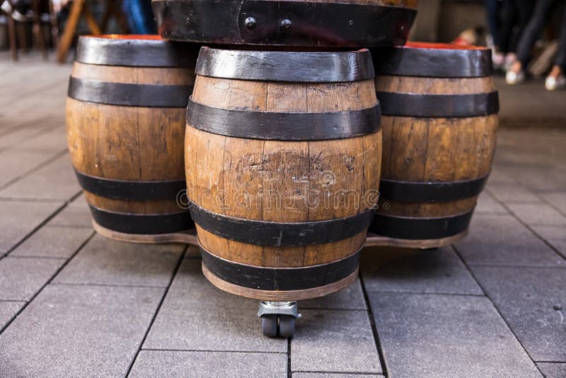 Closeup of Wooden Wine Barrels on the Ground Stock Photo - Image of ...