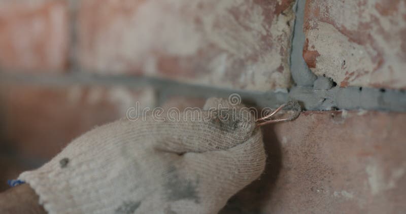 Closeup of Worker Forming Seam between Bricks Stock Image - Image of ...