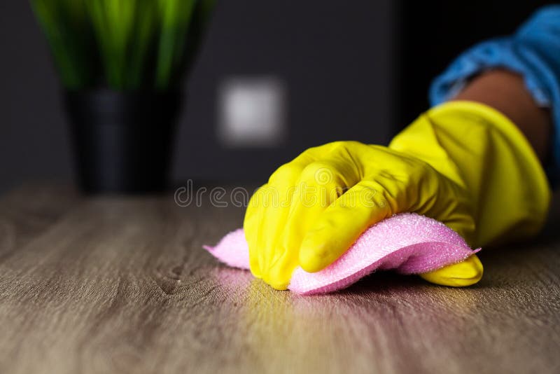 Closeup of Worker Hand Wiping Dust in Office Stock Image - Image of ...