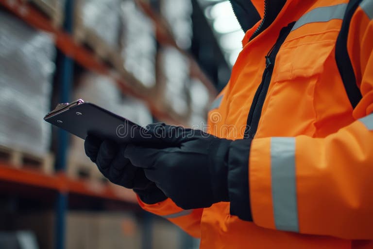 Warehouse Worker Using Digital Tablet Inventory Management System Scan ...