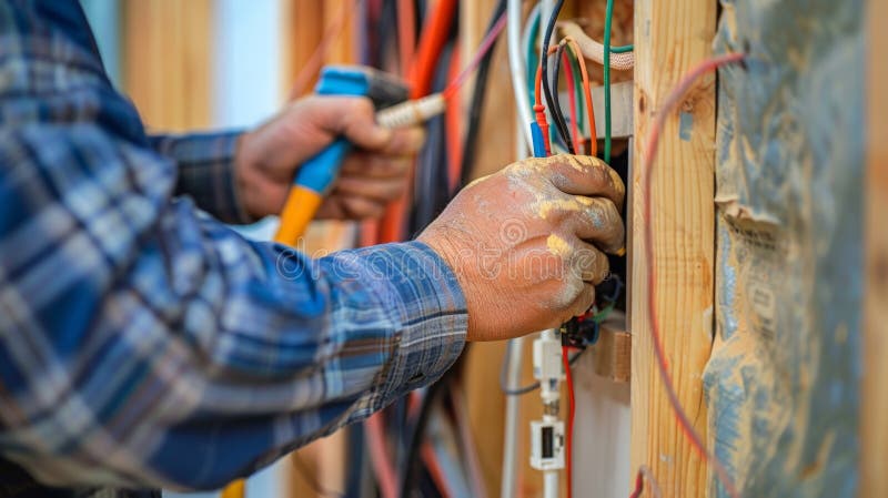 A Closeup of a Worker Installing Plumbing and Electrical Systems into a ... A Closeup of a Worker Installing Plumbing and Electrical Systems into a ...