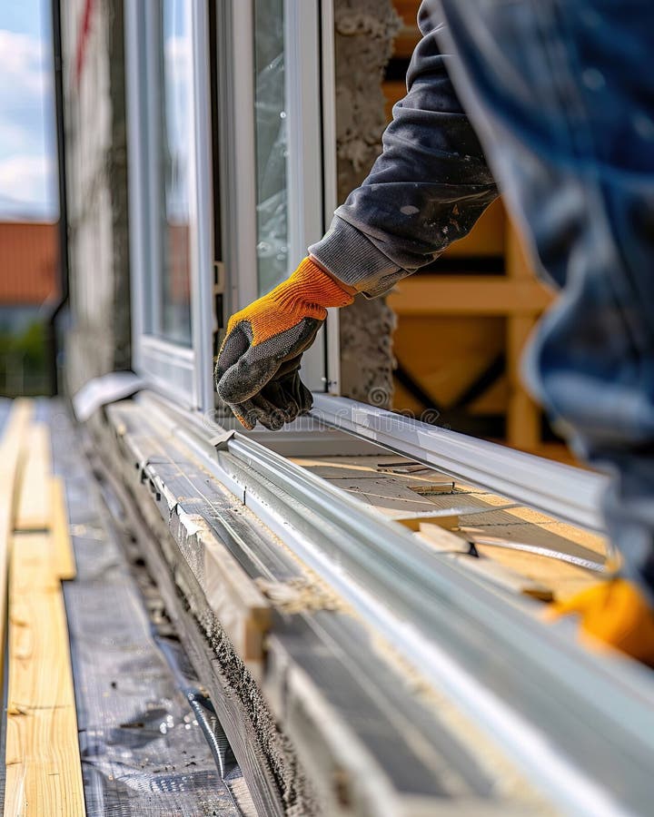 A Closeup of a Worker Installing a Window Frame Showing the Detail and ...