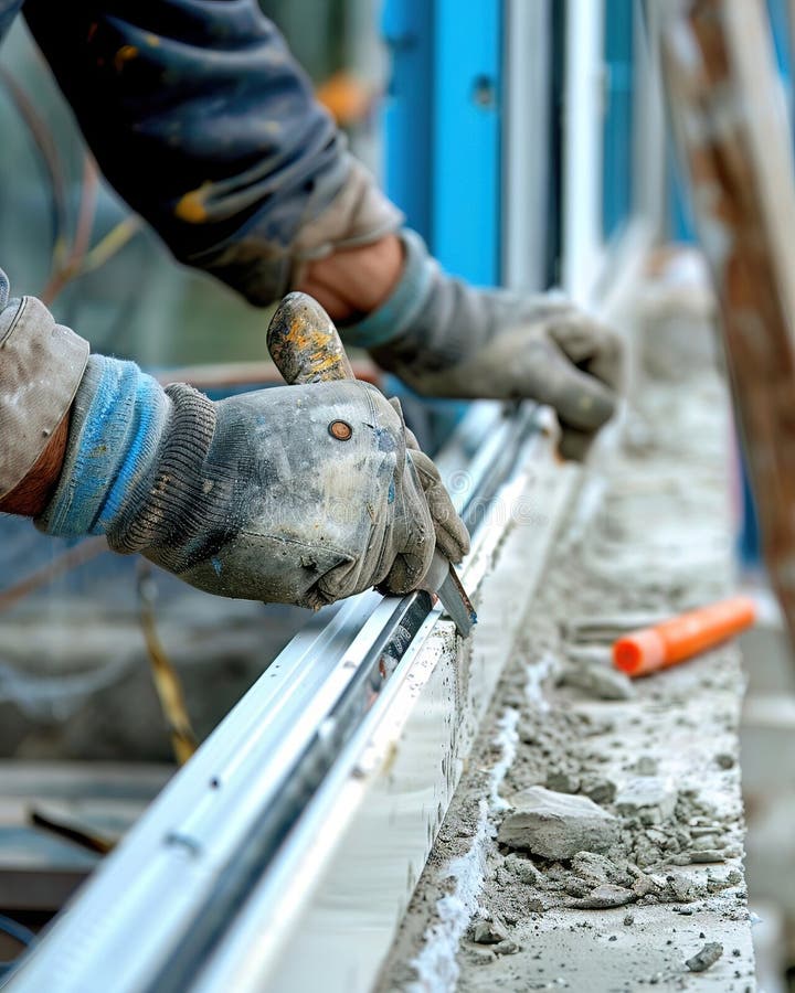 A Closeup of a Worker Installing a Window Frame Showing the Detail and ...