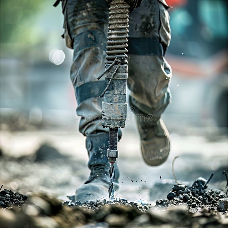 A Closeup of a Worker Operating a Pneumatic Drill Illustrating the ...