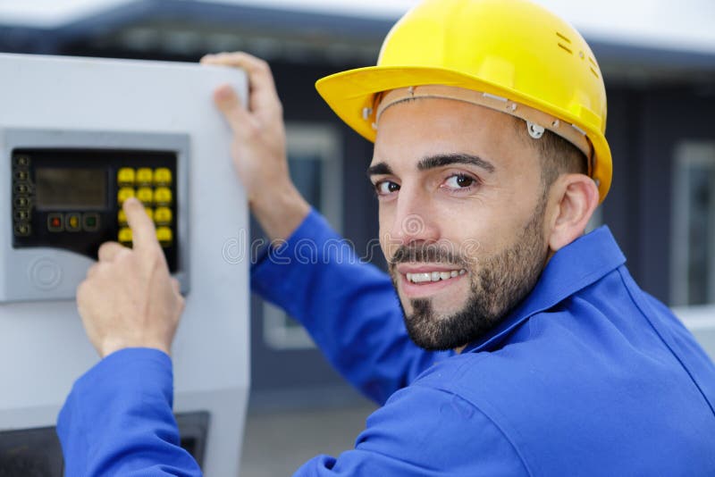 Closeup Worker Pushing Buttons on Control Panel Stock Image - Image of ...