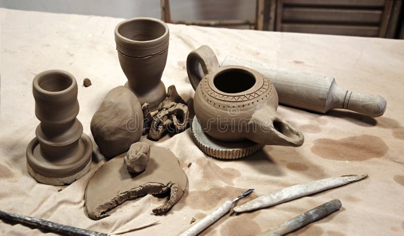 Clay Vessels. Pottery Product. Background Stock Photo - Image of hobby ...