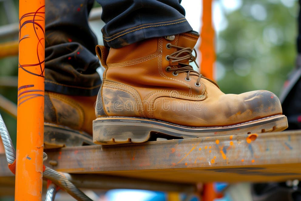 Closeup of a Workers Boots on a Scaffolding Plank Stock Image - Image ...