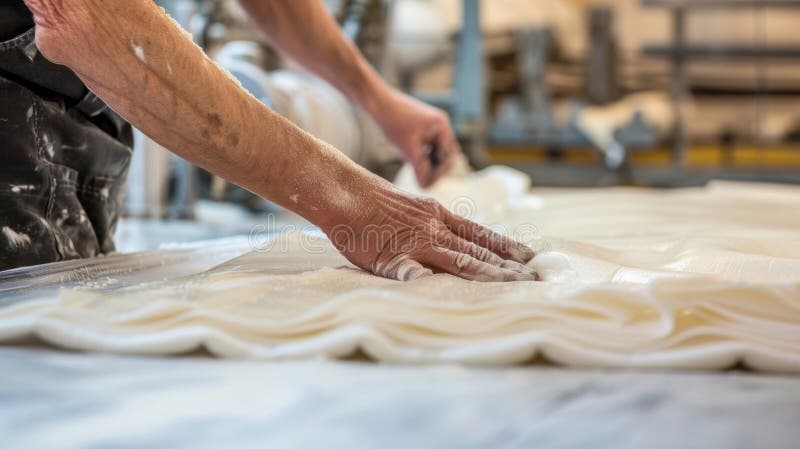 A Closeup of a Workers Hands As they and Shape Large Sheets of ...